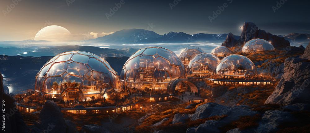 Stock-Illustration „Exploring martian Colony, terraforming, Moon Dome ...