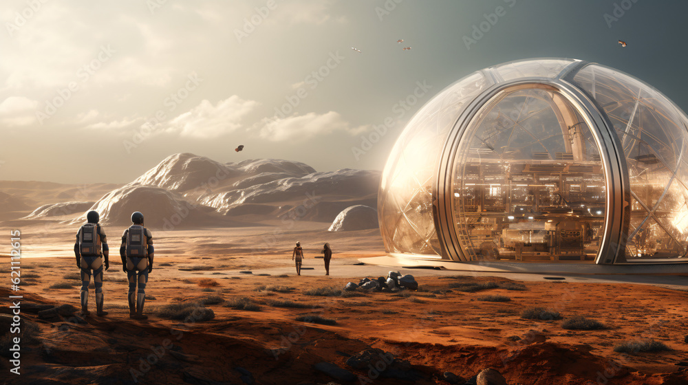 Large futuristic structure in Martian planet, concept art, 3d rendering ...