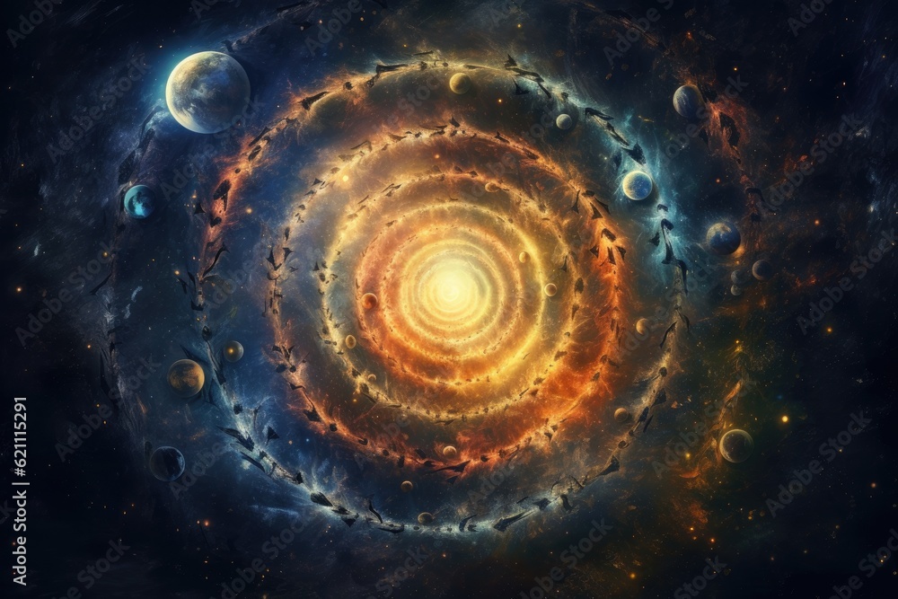 Realistic star life cycle artwork with a single backdrop of bright ...