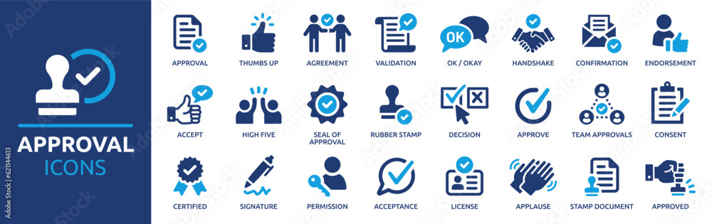 Vetor Approval icon set. Containing accept, certified, thumps up ...