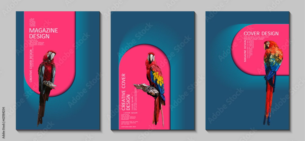 Posters design templates with geometric patterns and birds. Color ...