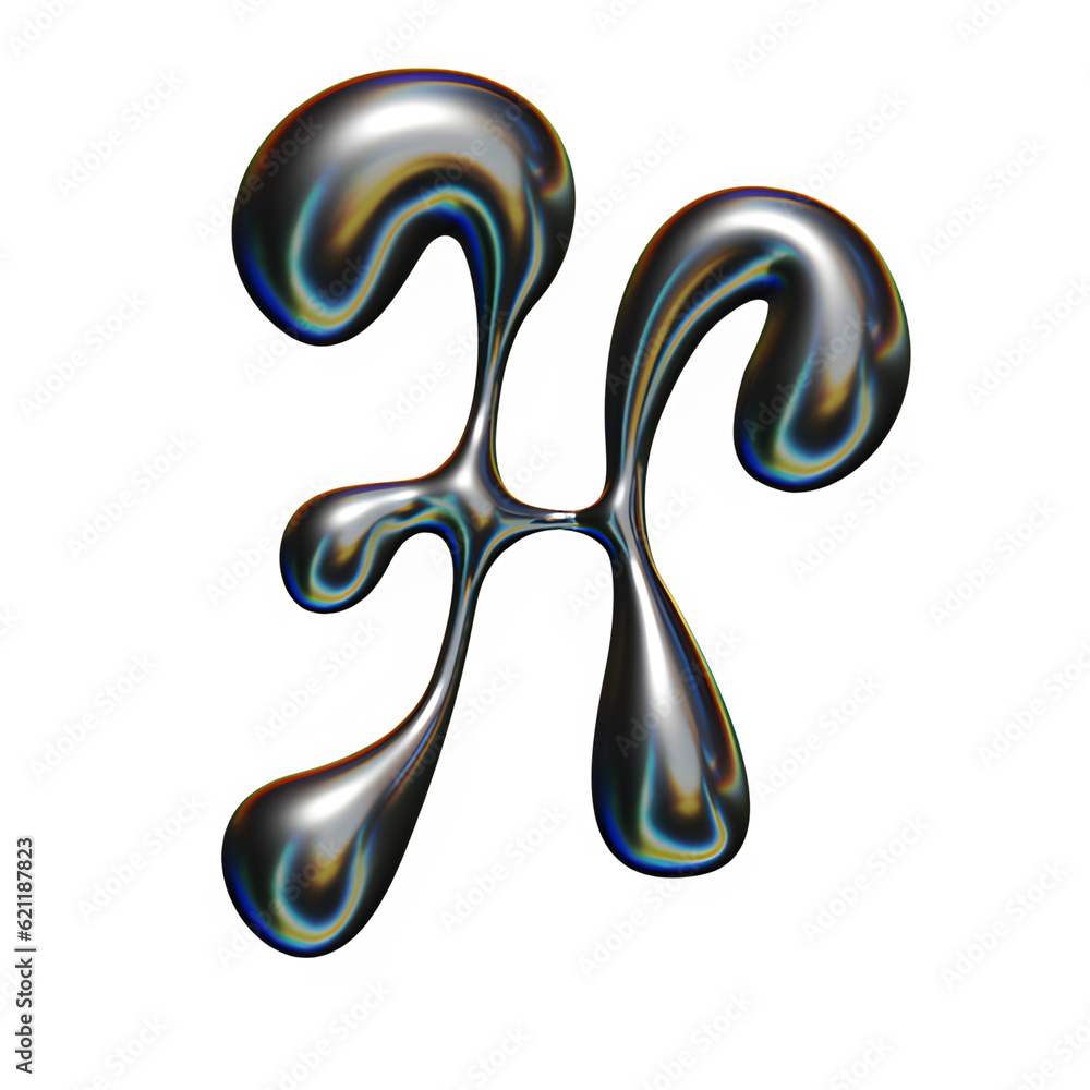 Letter H Liquid Chrome Metal, 3d Realistic Futuristic Font Melted Stock ...