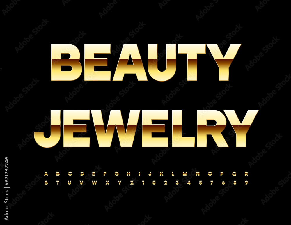 Vector premium sign Beauty Jewelry. Gold shiny Font. Luxury set of ...