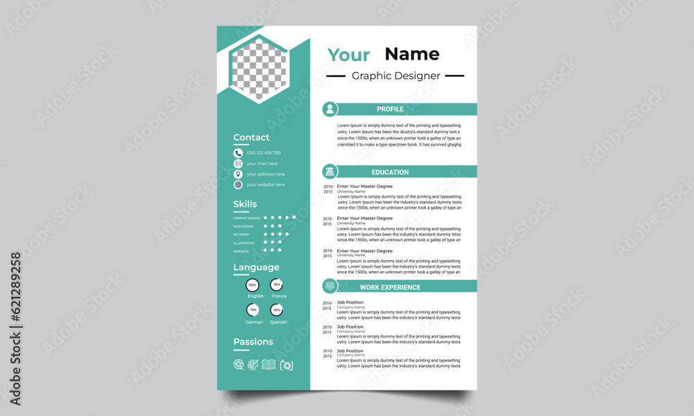 Professional CV resume template design. Business layout vector clean for job applications. In A4 ...