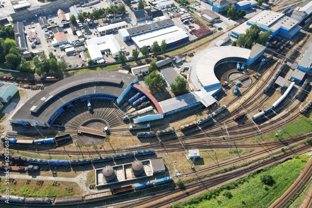 Railway turntable for locomotives aerial view train turntable,aerial ...