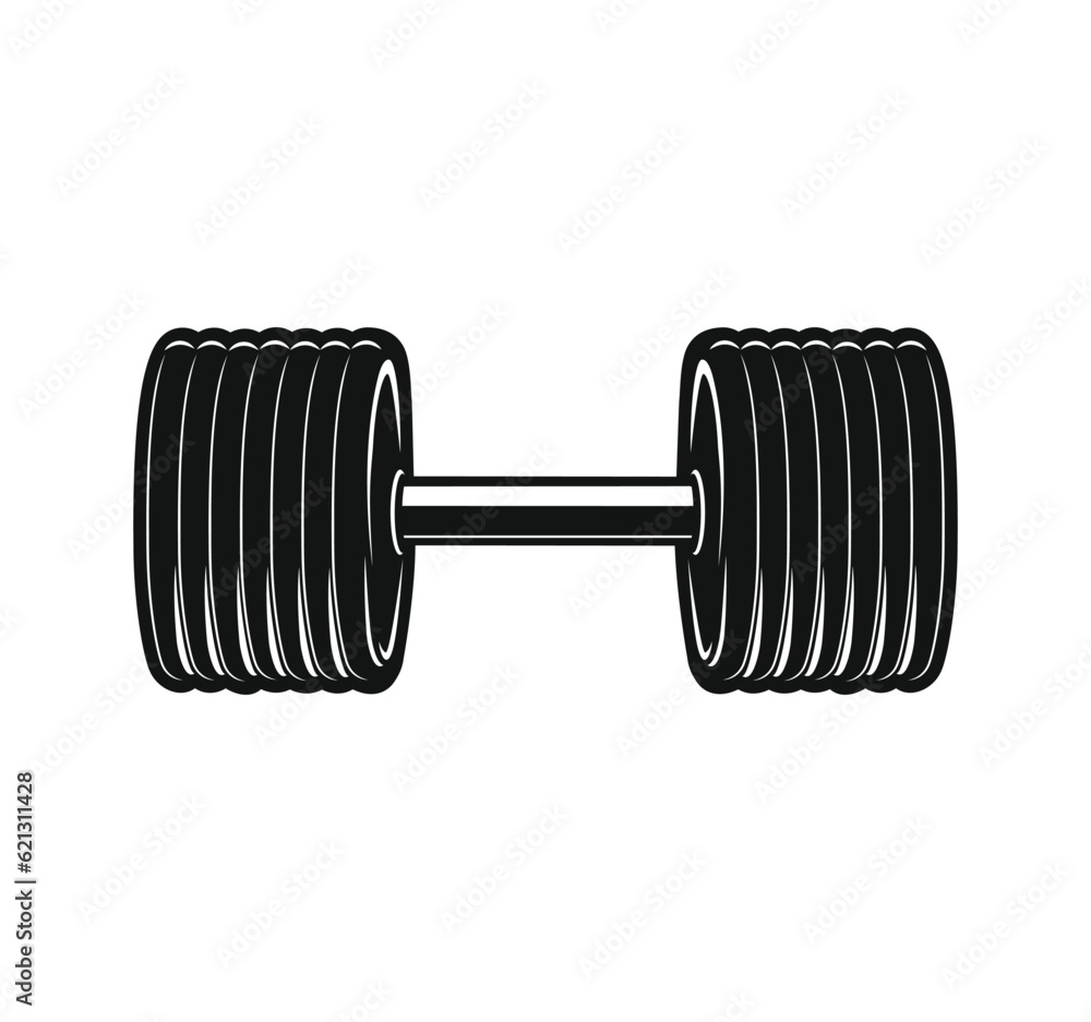 Vector hand drawn silhouette of curved dumbbell isolated on white ...