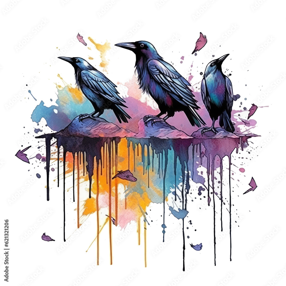 Vintage Ravens and Crows t-shirt design, featuring a flock of ravens ...