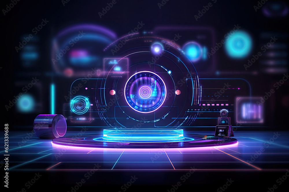 minimalistic background with holographic displays and futuristic user interfaces, representing ...