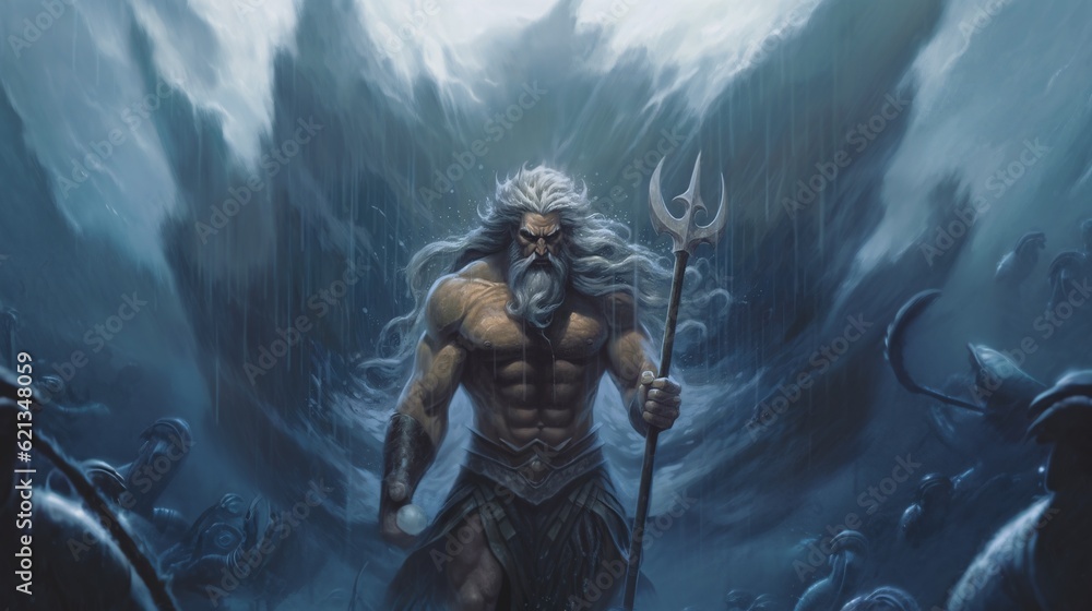 Poseidon God of Sea and Water figure character. Ancient greek god ...