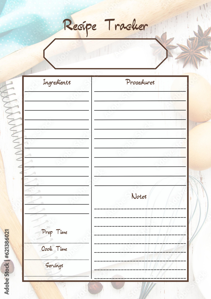 Blank recipe digital planning insert sheet printable page template ...