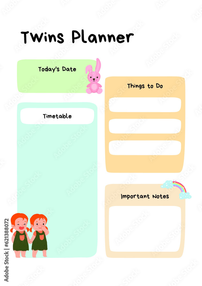 Twins planner digital planning insert sheet printable page template ...