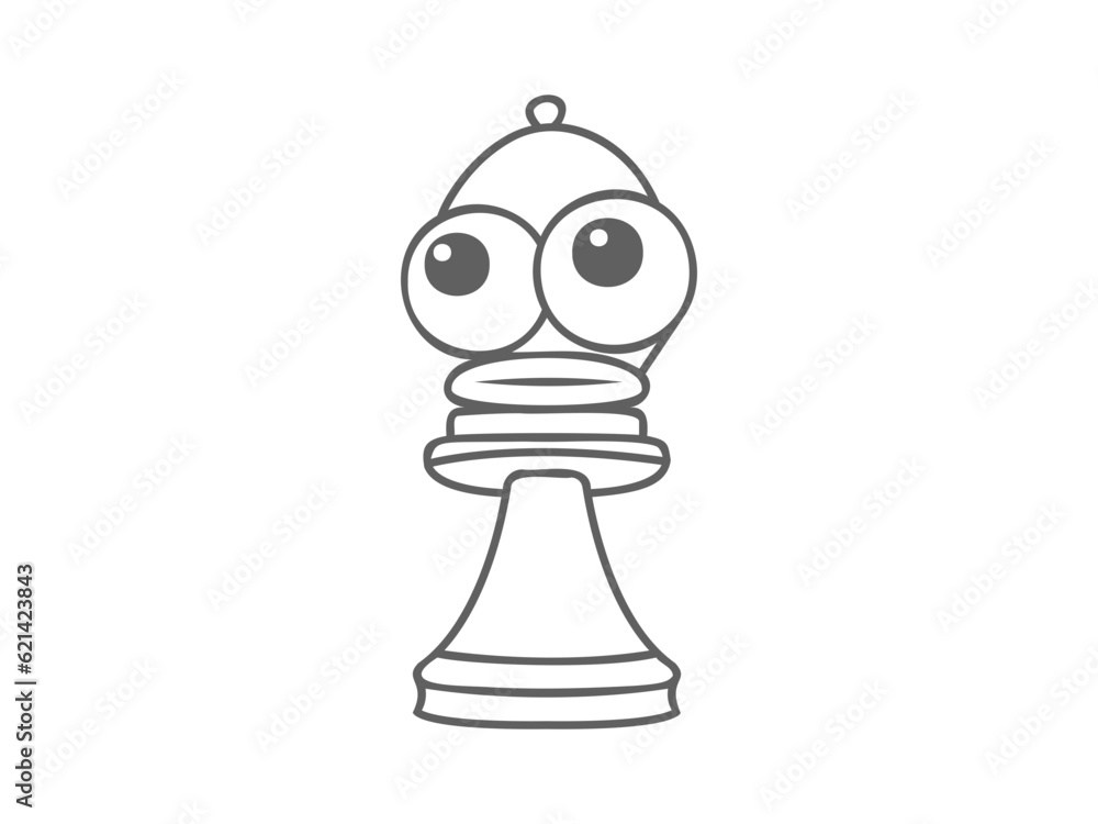 funny chess symbol icon, line art sad chess piece character symbol ...