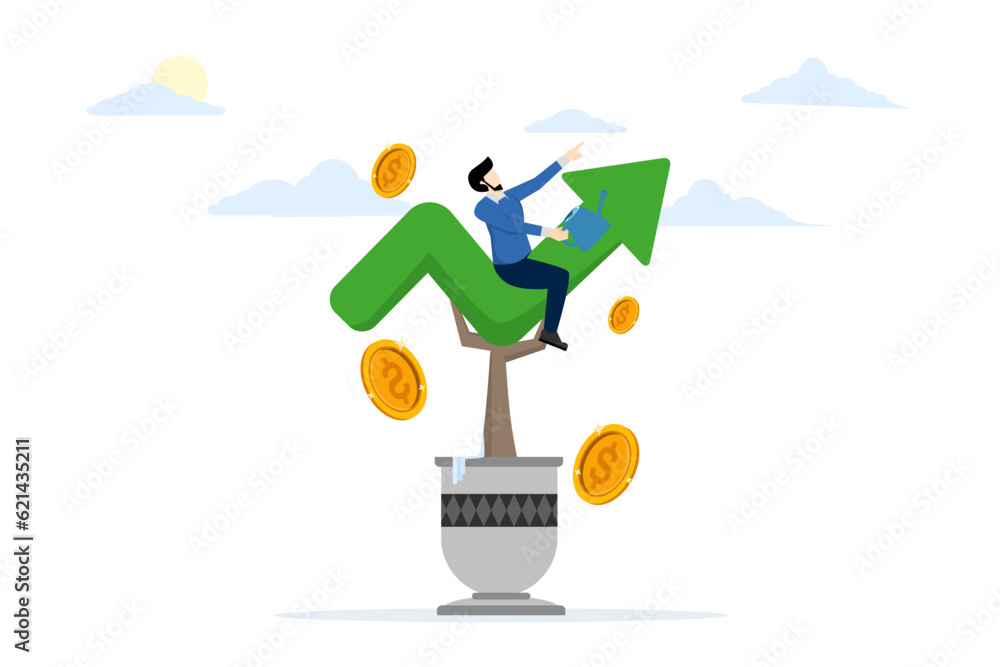 Concept of making profit in stock market or revenue growth. Businessman ...