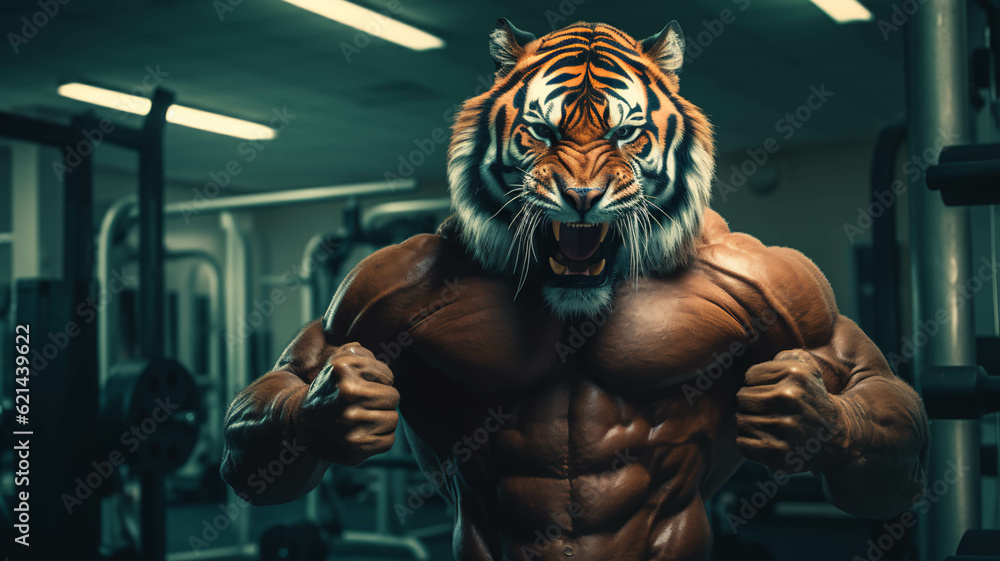 Tiger as muscular fitness instructor in a gym.ai generated Stock ...