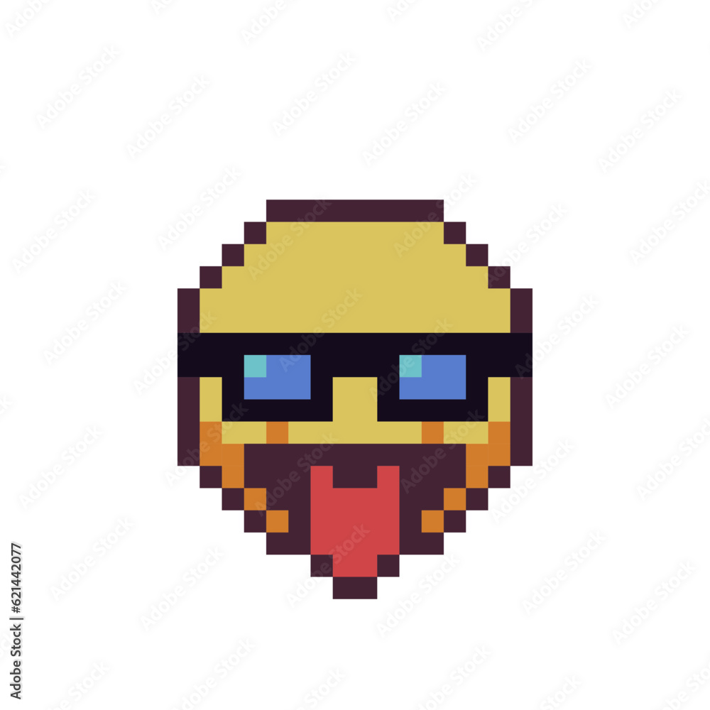 Smile in blue glasses shows tongue pixel art icon, tease emoticon, cute ...