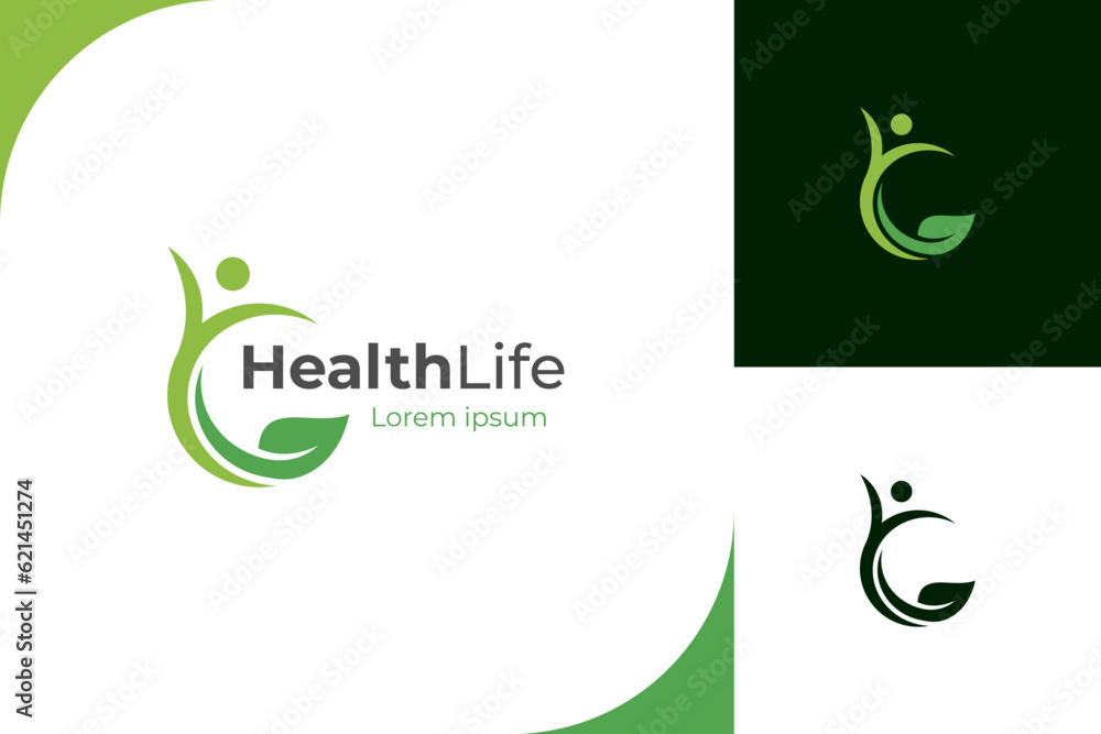 people health life logo icon design. people grow with green leaf icon ...