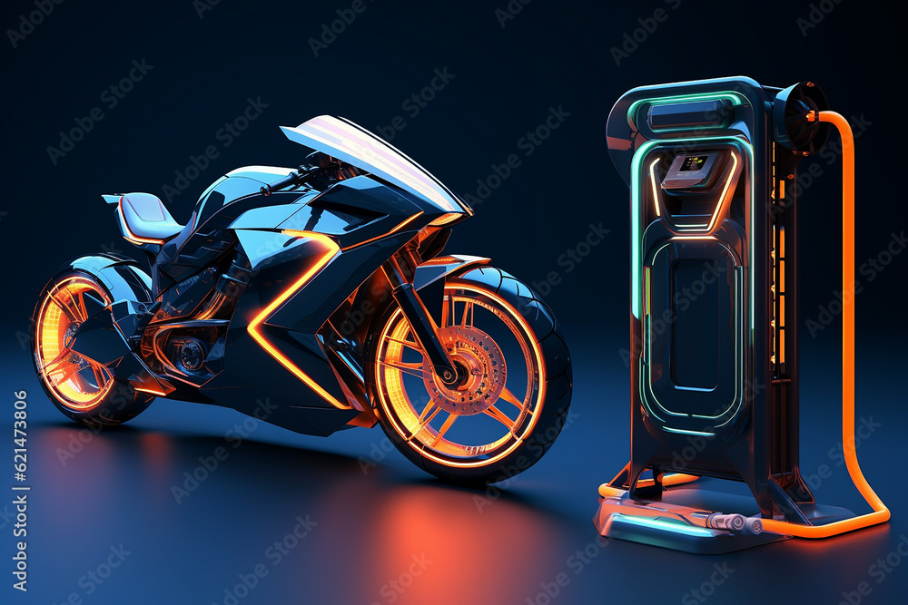 Electric motorcycle charger station digital technology. Vehicle ...
