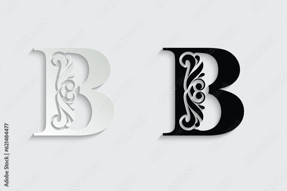 letter B. Black flower alphabet. Beautiful capital letters with shadow ...