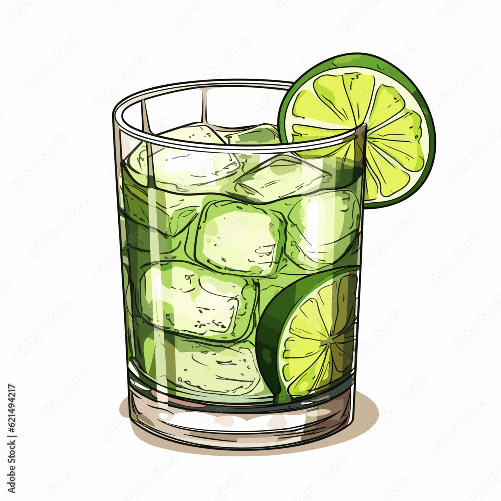 Vetor Caipirihna cocktail hand-drawn comic illustration. Caipirihna ...