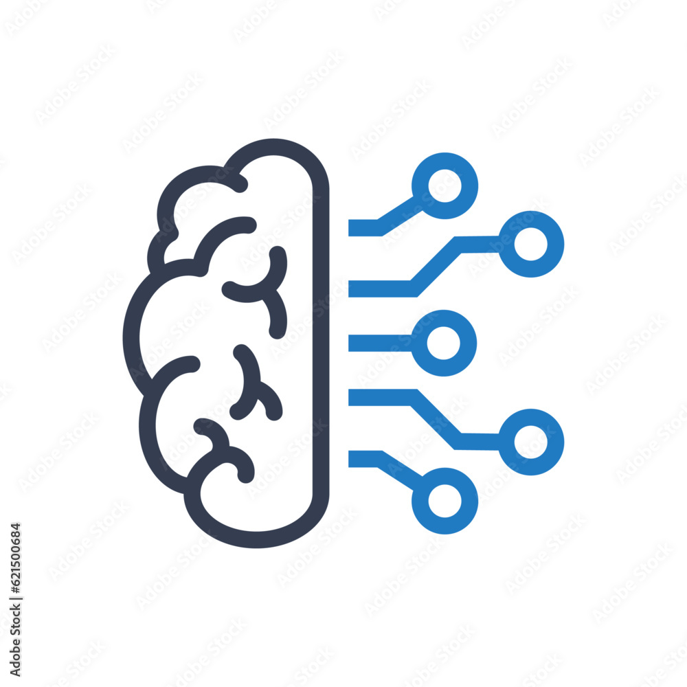 Vector de Stock Icono inteligencia artificial. Logo silueta de cerebro humano lineal con ...