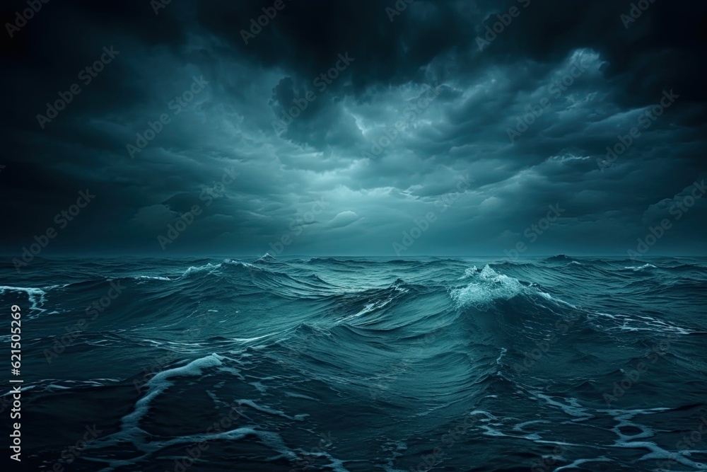 horror black blue sky, sea haunted cloud, scary ocean, depression ...