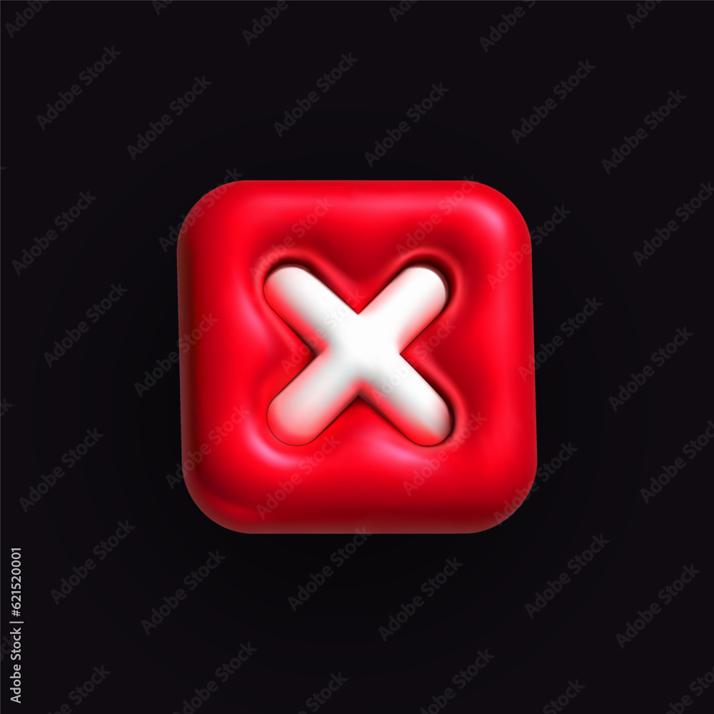 Negative or decline sign 3d icon. Inflatable sign X. Realistic inflated ...