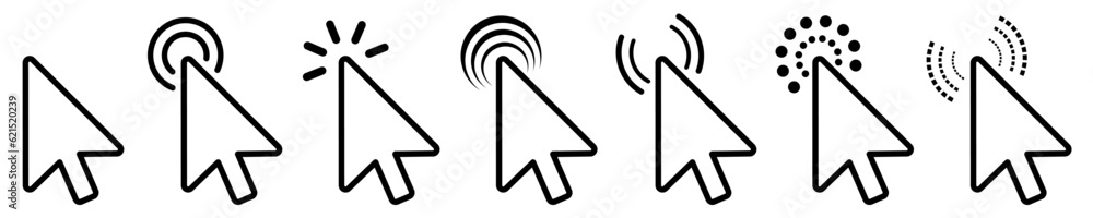 Set Of Flat Cursor Icons Click Or Press Cursor Set Arrow Pointer Loading Progress Vector