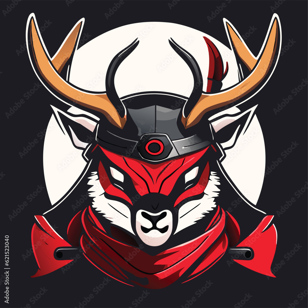 T-shirt design ninja deer with background, digital art futuristic ...