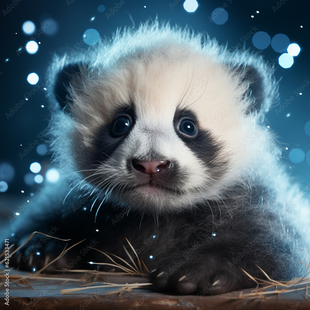 Sérénité céleste : L'éclat fascinant d'un adorable bébé panda cyan et ...