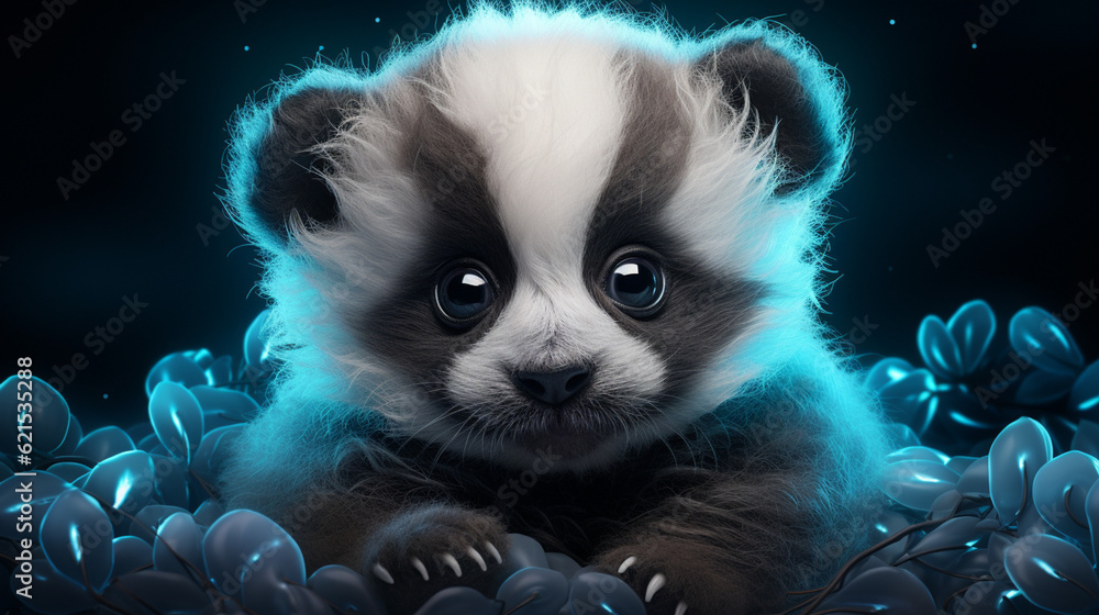 Illustration Stock Bébé panda mignon, amour cyan et beige, éclairé par ...