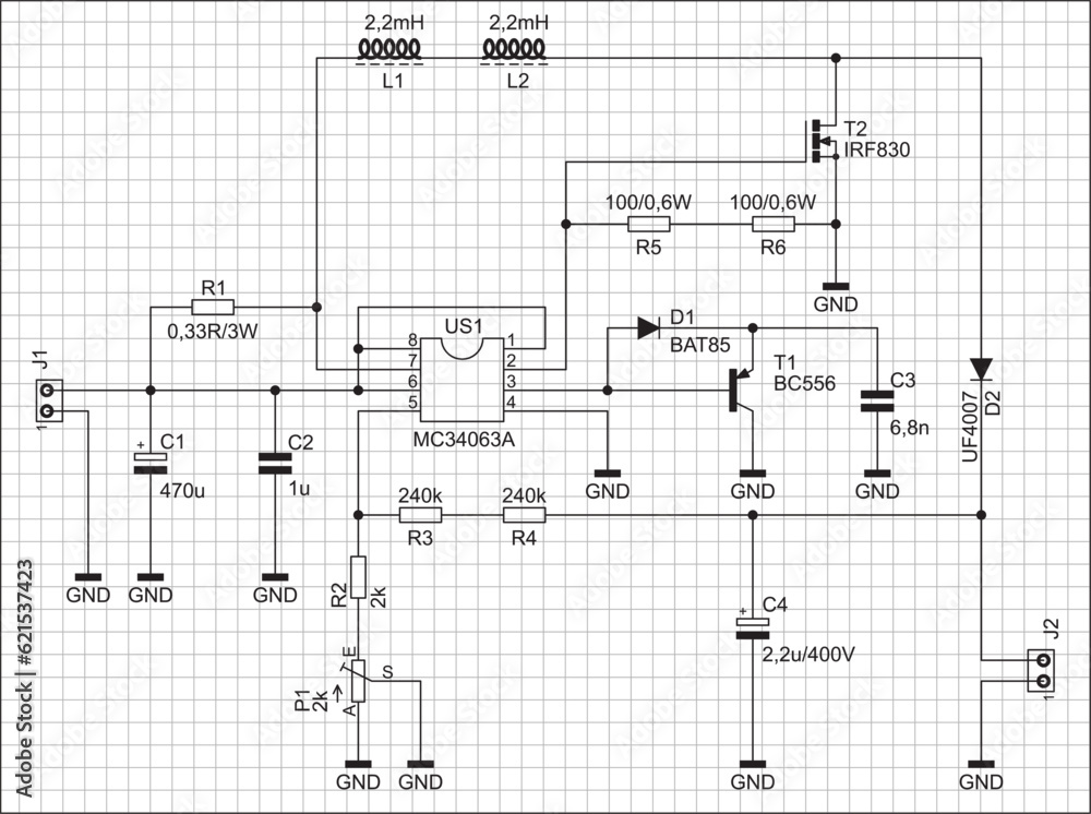 Circuit with electronic components (transistor, resistor, diode ...