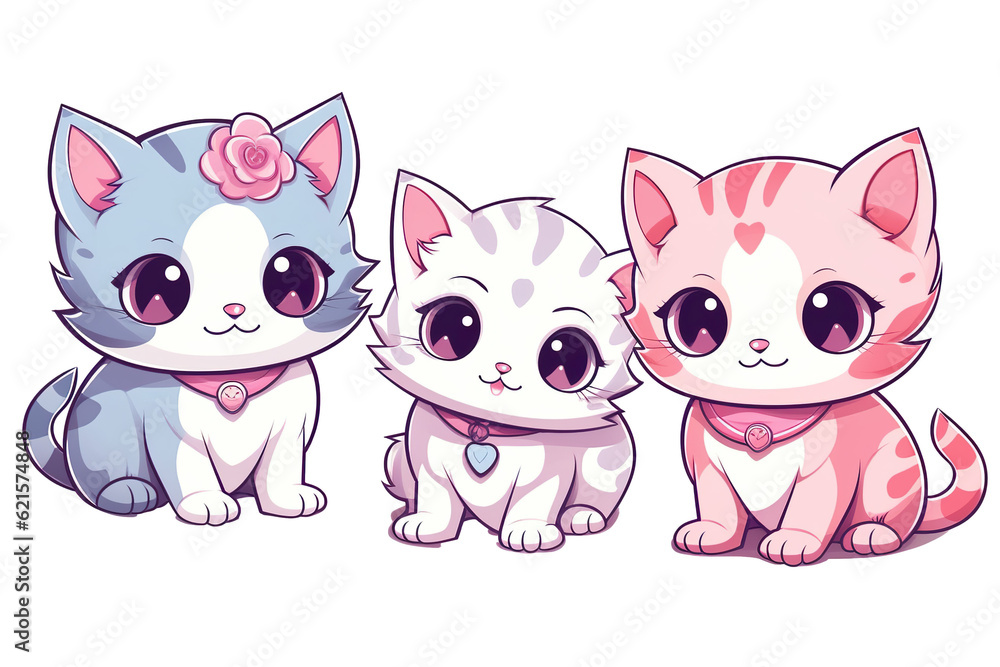 kawaii cute cats, kittens sticker image, in the style of kawaii art ...