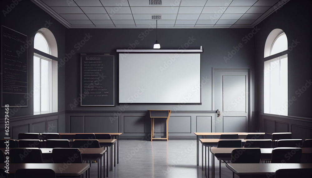 Illustration of well lit spacious hall for lectures and presentations ...