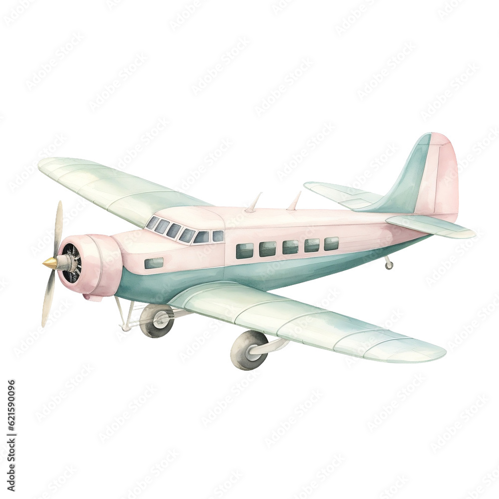 Travel Essentials: Vintage Plane Clipart, Pastel Plane Watercolor ...