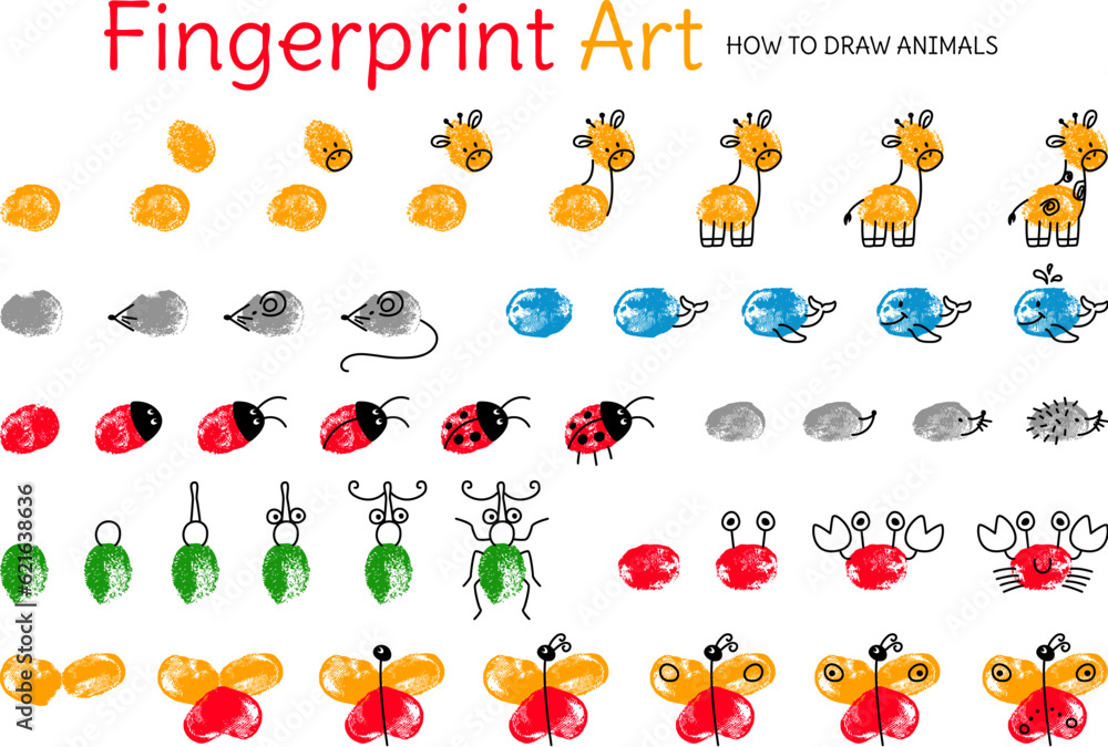 Fingerprint animal painted game, how to draw animals with fingers ...