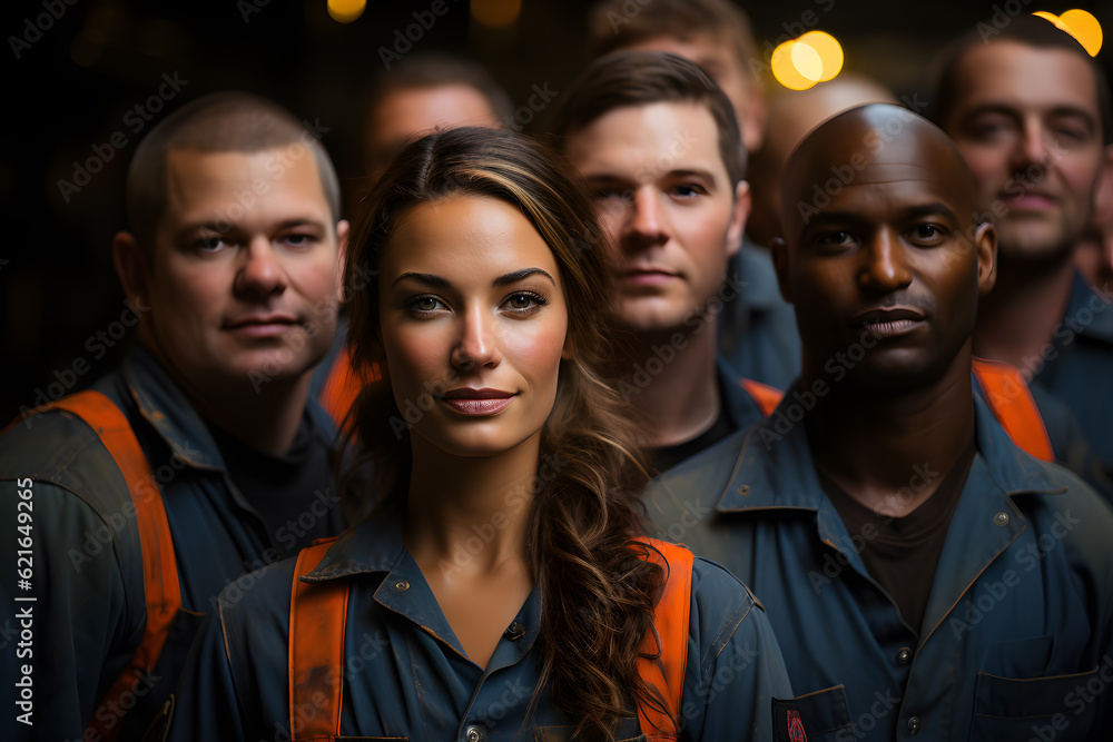 Fiction group portraits of working man and woman , different ...