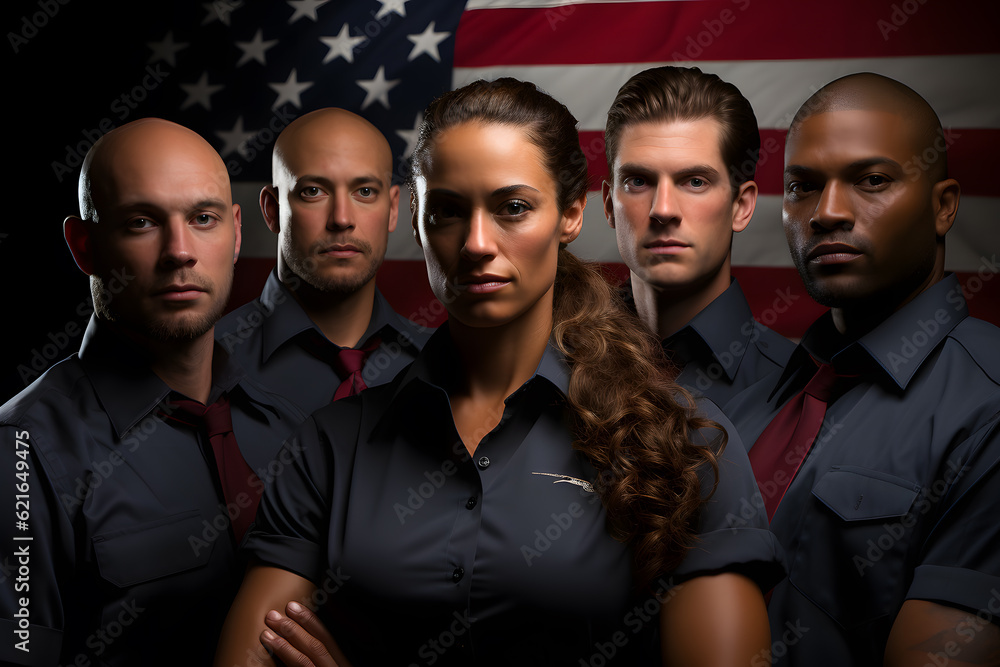 Fiction group portraits of working man and woman , different ...