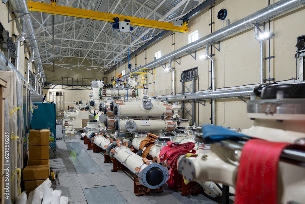 Installation work at a gas insulated switchgear(GIS) for extra high ...