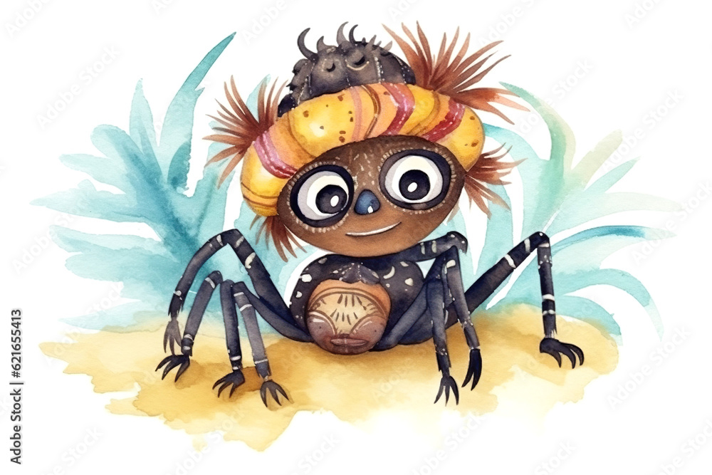Watercolor cute anansi cartoon character, concept of Artistic drawing ...