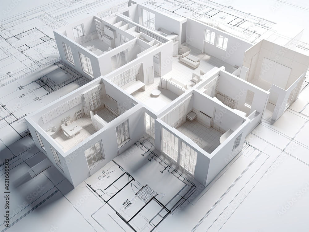 Computer Cad 3d Rendering Of A House Plan Mockup Of House Design In 3d Cad Drafting In Revit