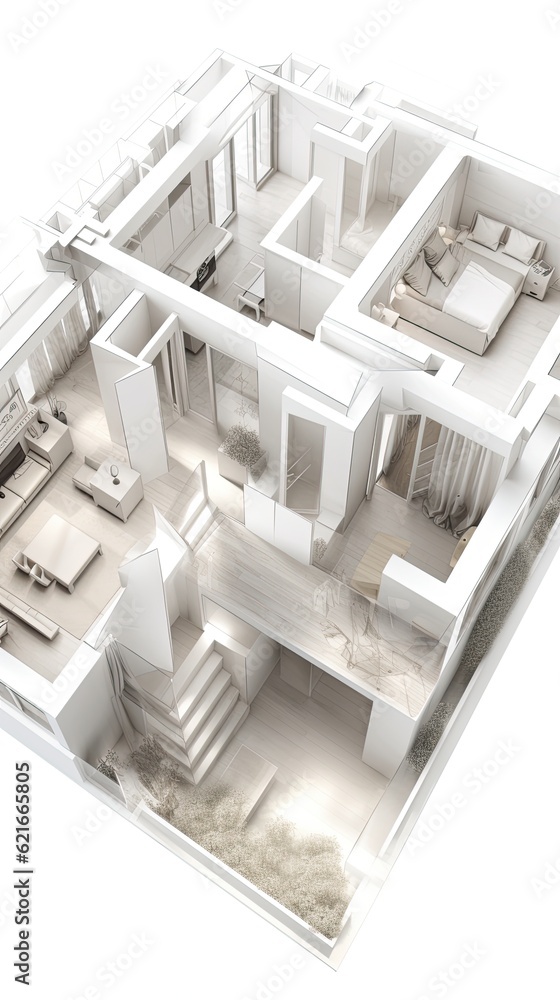 Cad 3d rendering of a plan on the computer, mockup of house design in ...