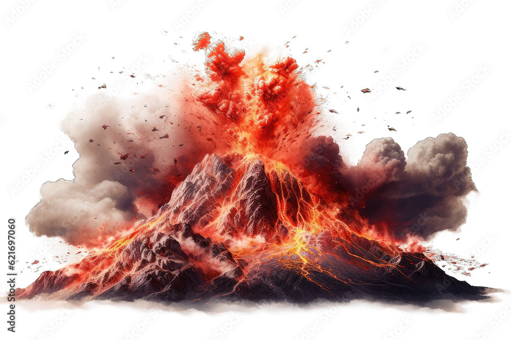 Massive volcano eruption. Volcano eruption isolated on transparent ...