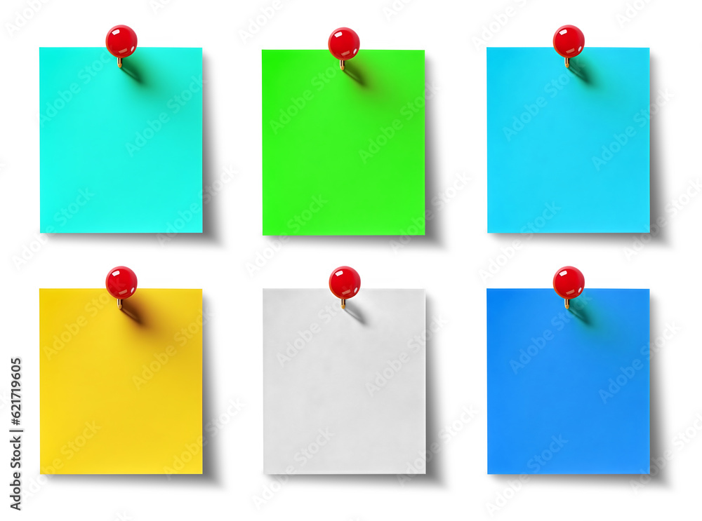 Shaded red pin sticky post-it note paper with shadow . Many assorted ...