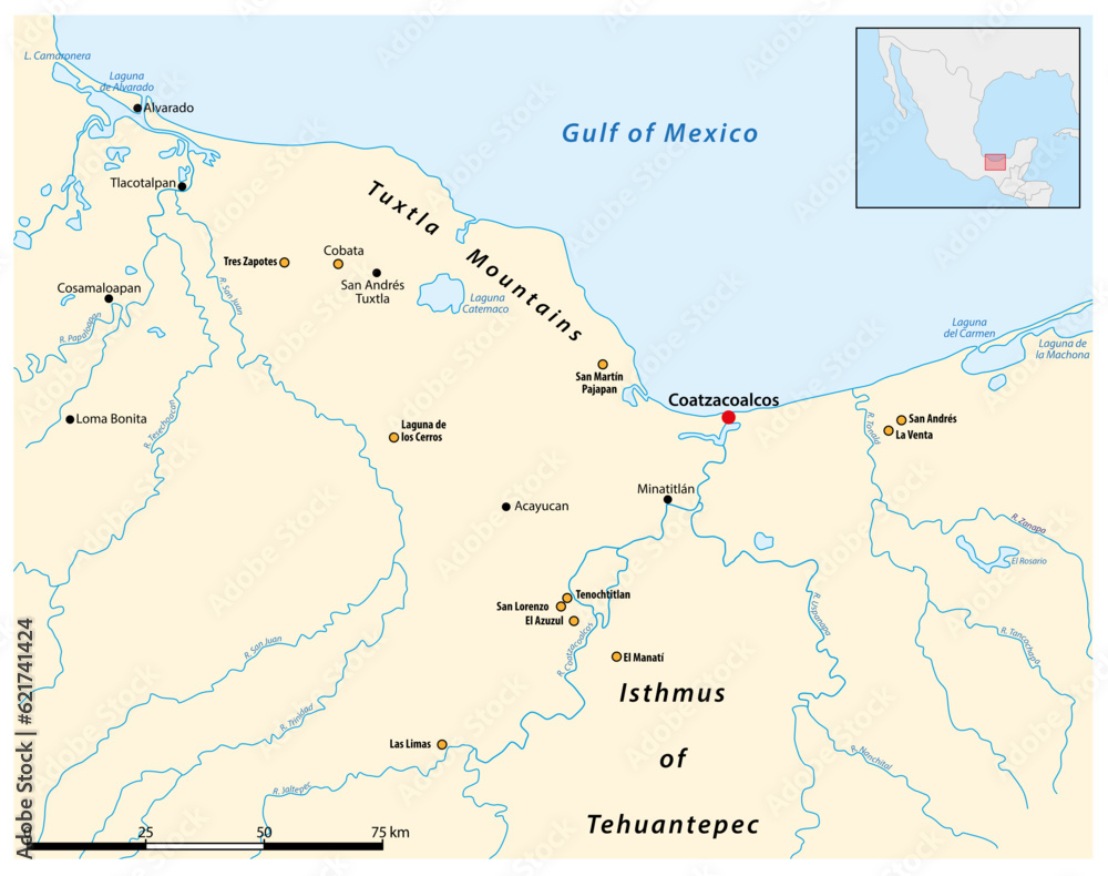 map of the olmec cultural zone on the southern gulf coast of mexico ...