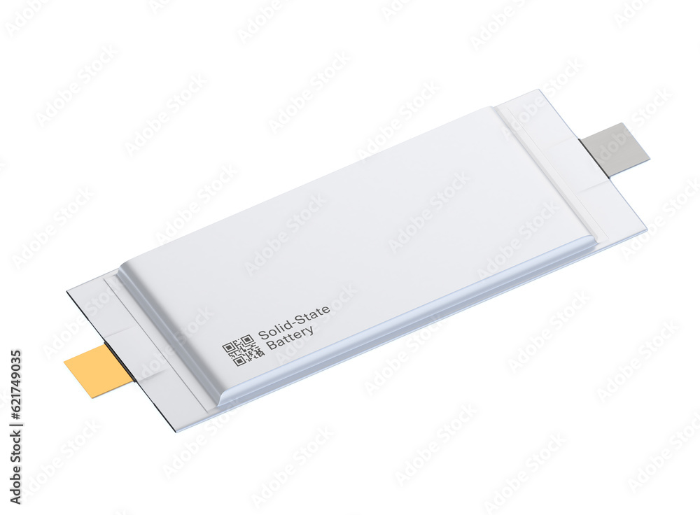 Single Solid-State Battery cell unit with sample QR code on white ...