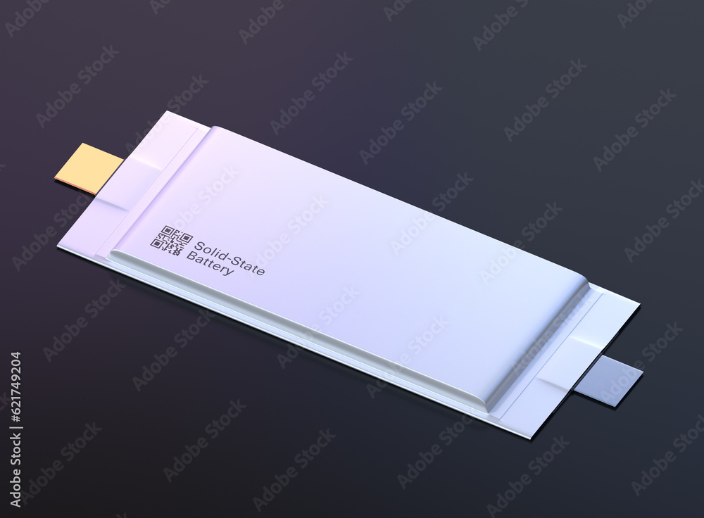 Single Solid-State Battery cell unit with sample QR code on black ...