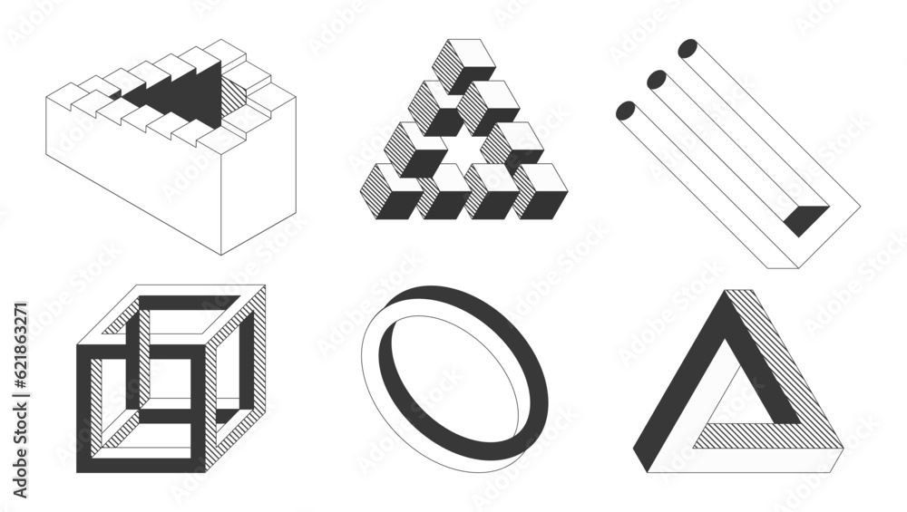 cube, Ruthersward triangle, impossible trident, Möbius loop, Penrose ...