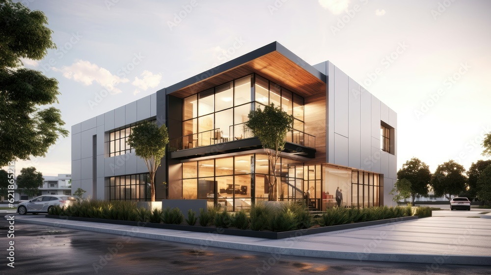 two story modern small industrial minimalist design style office ...