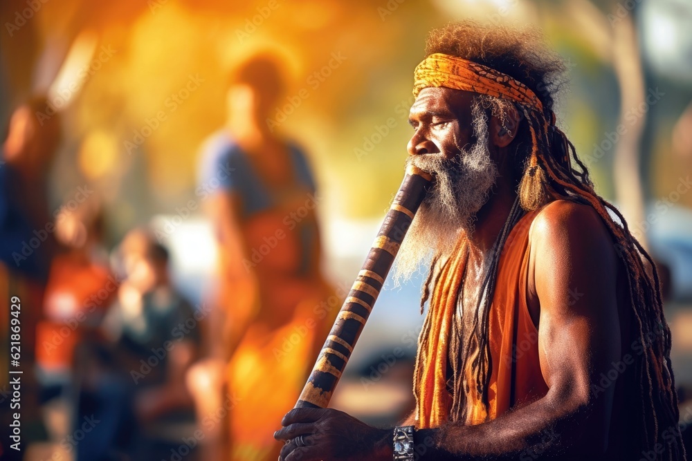 Native Australian man playing a didgeridoo. Stock Illustration | Adobe ...