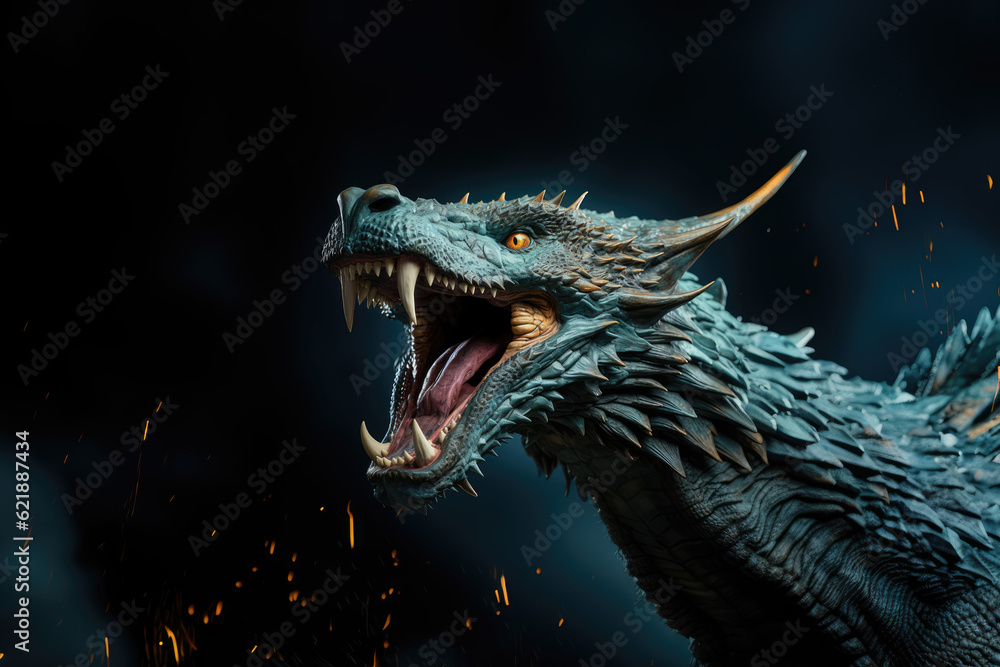 Roar of the Dragon. A majestic dragon roaring with pride and spitting ...